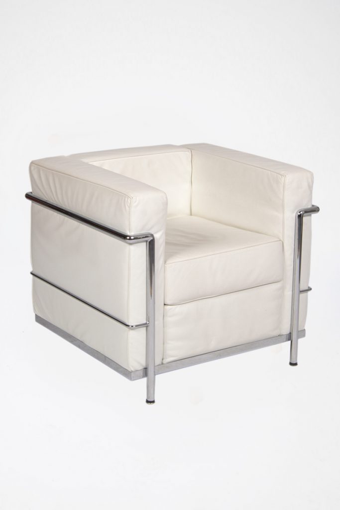 White Leather LC2 Chair - The Classic Modern Prop Hire Company