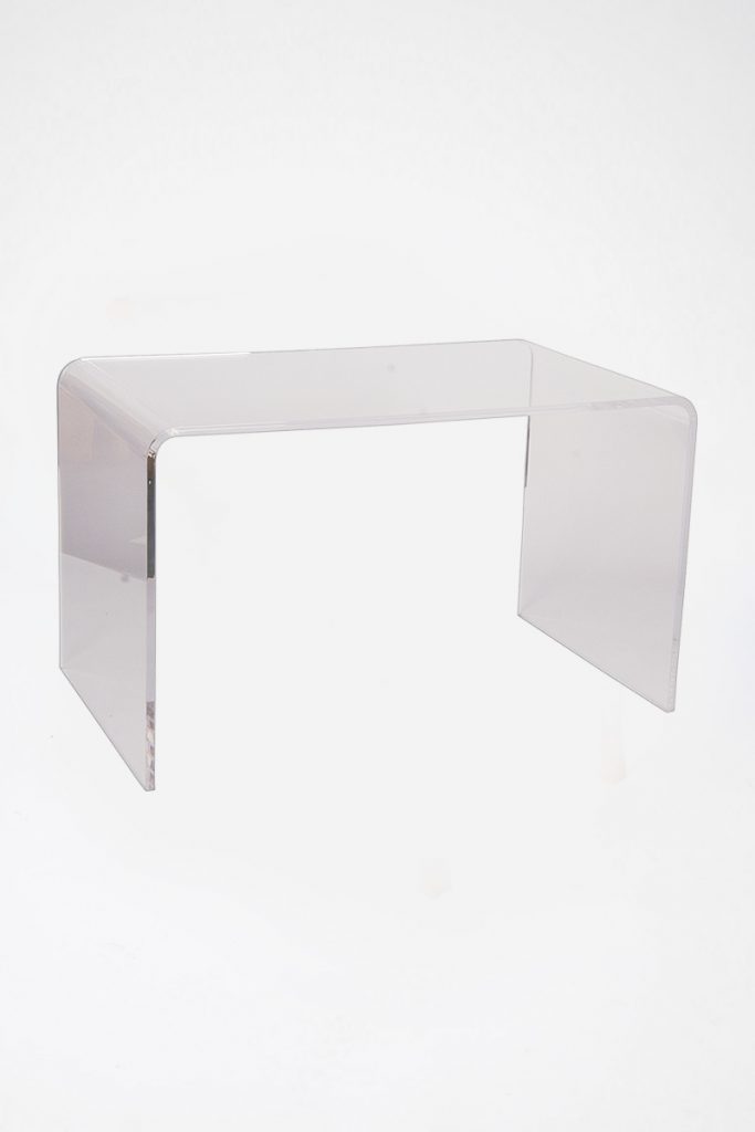 Clear Perspex Curved Desk - The Classic Modern Prop Hire Company