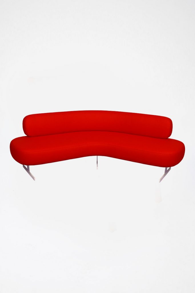 Red Curved Stone Sofa - The Classic Modern Prop Hire Company