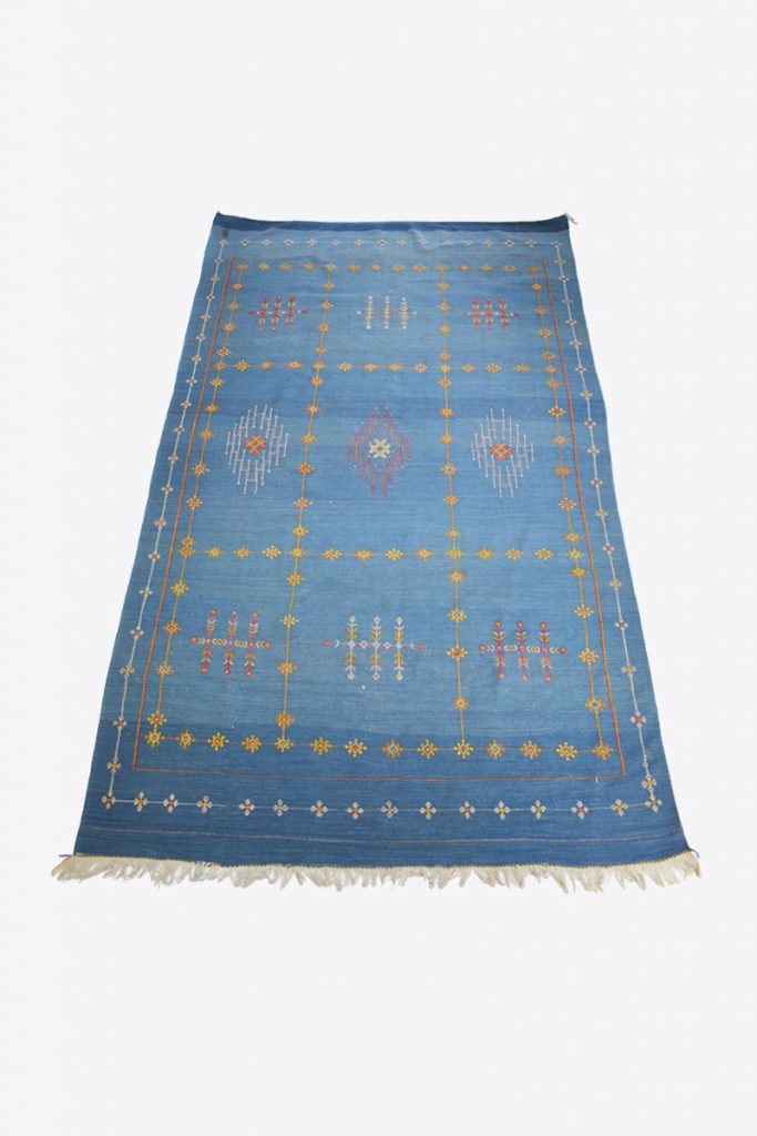 Blue Eastern Rug With Geometric Pattern - The Classic Modern Prop Hire ...