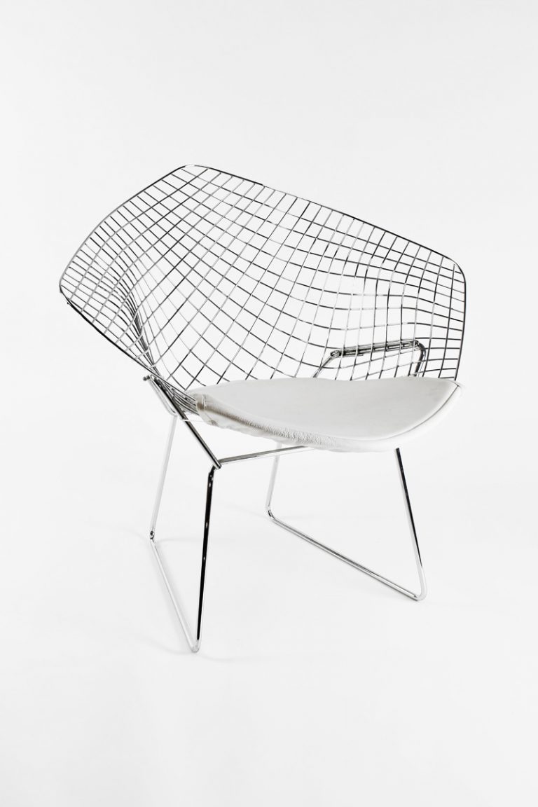 Chrome Diamond Chair With White Seat - The Classic Modern Prop Hire Company