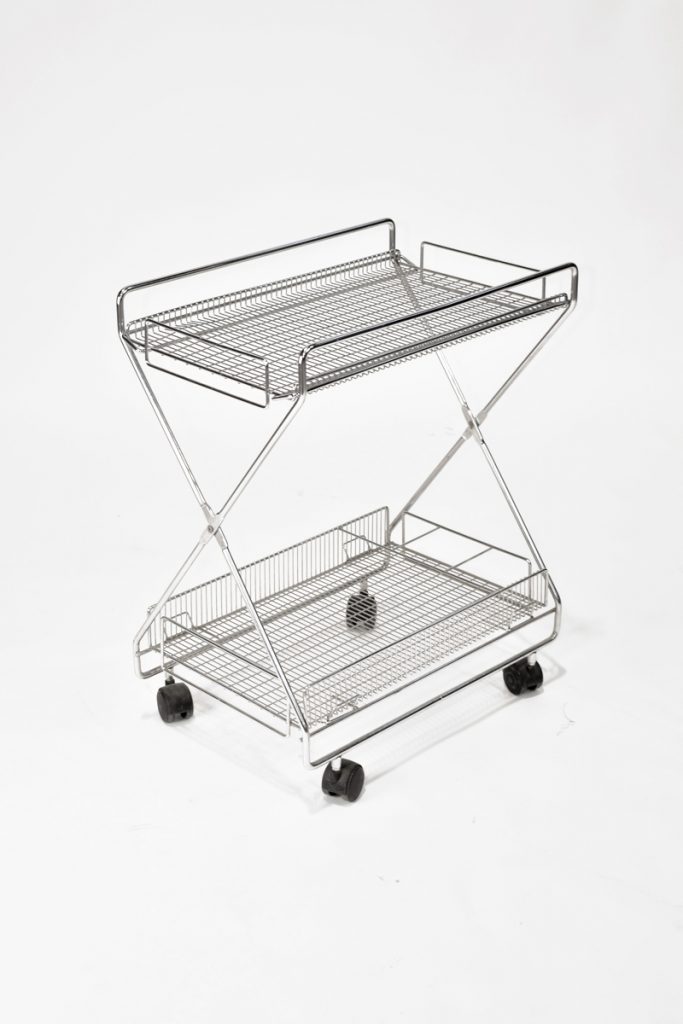 Chrome Trolley With Basket - The Classic Modern Prop Hire Company