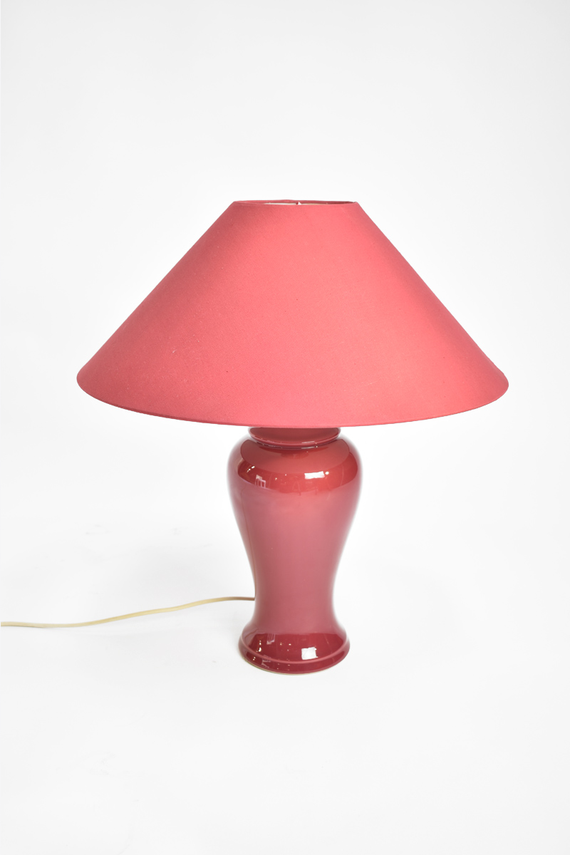 Burgundy Table Lamp With Coolie Shade - The Classic Modern Prop Hire ...