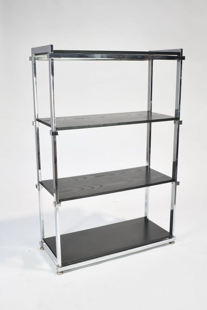 Chrome Bookcase With Black Oak Shelves - The Classic Modern Prop Hire ...