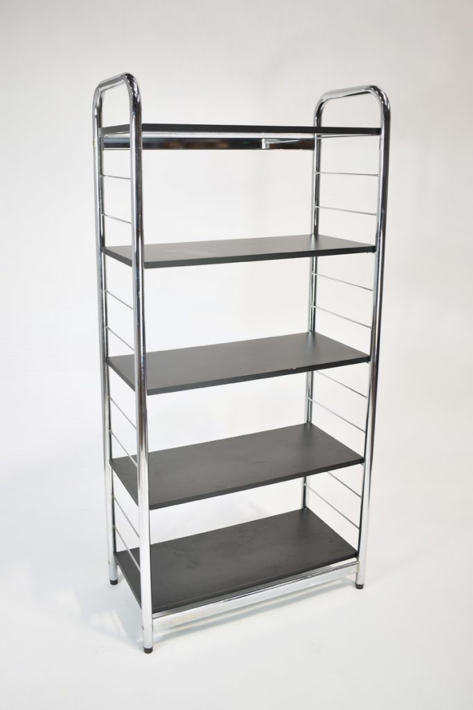 Tubular Shelving With Black Shelves - The Classic Modern Prop Hire Company