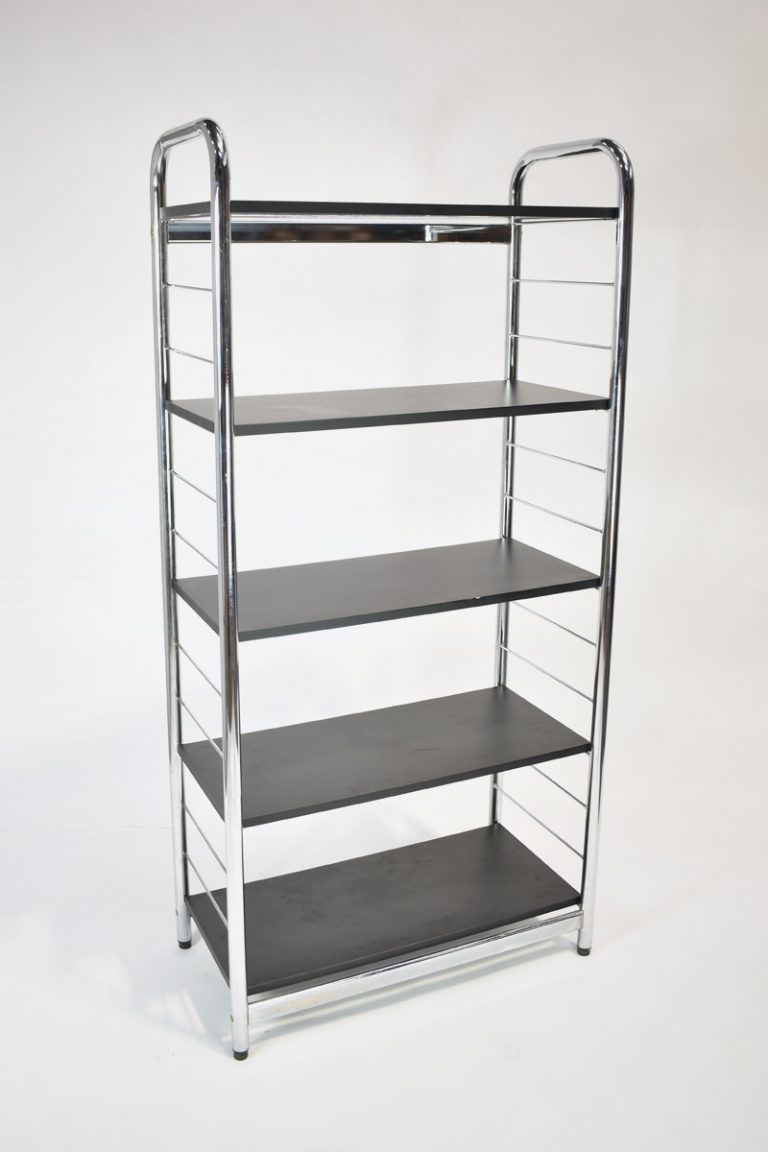 Tubular Shelving With Black Shelves - The Classic Modern Prop Hire Company