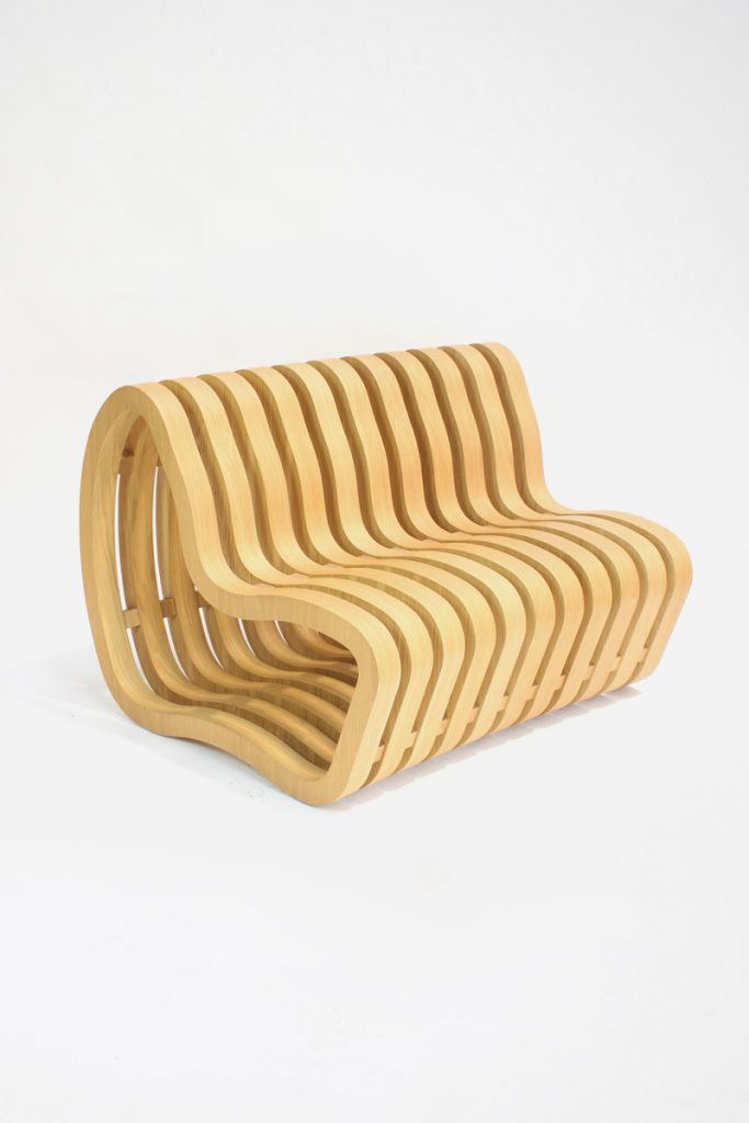 Slatted Curve Bench - The Classic Modern Prop Hire Company