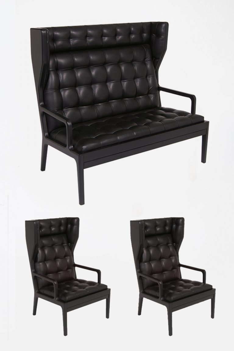 Black Leather Wingback Suite - The Classic Modern Prop Hire Company