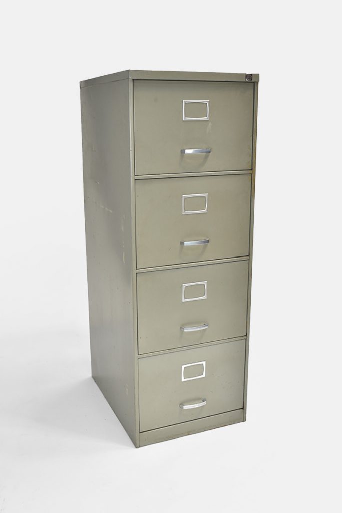 Grey Metal Filing Cabinet - The Classic Modern Prop Hire Company