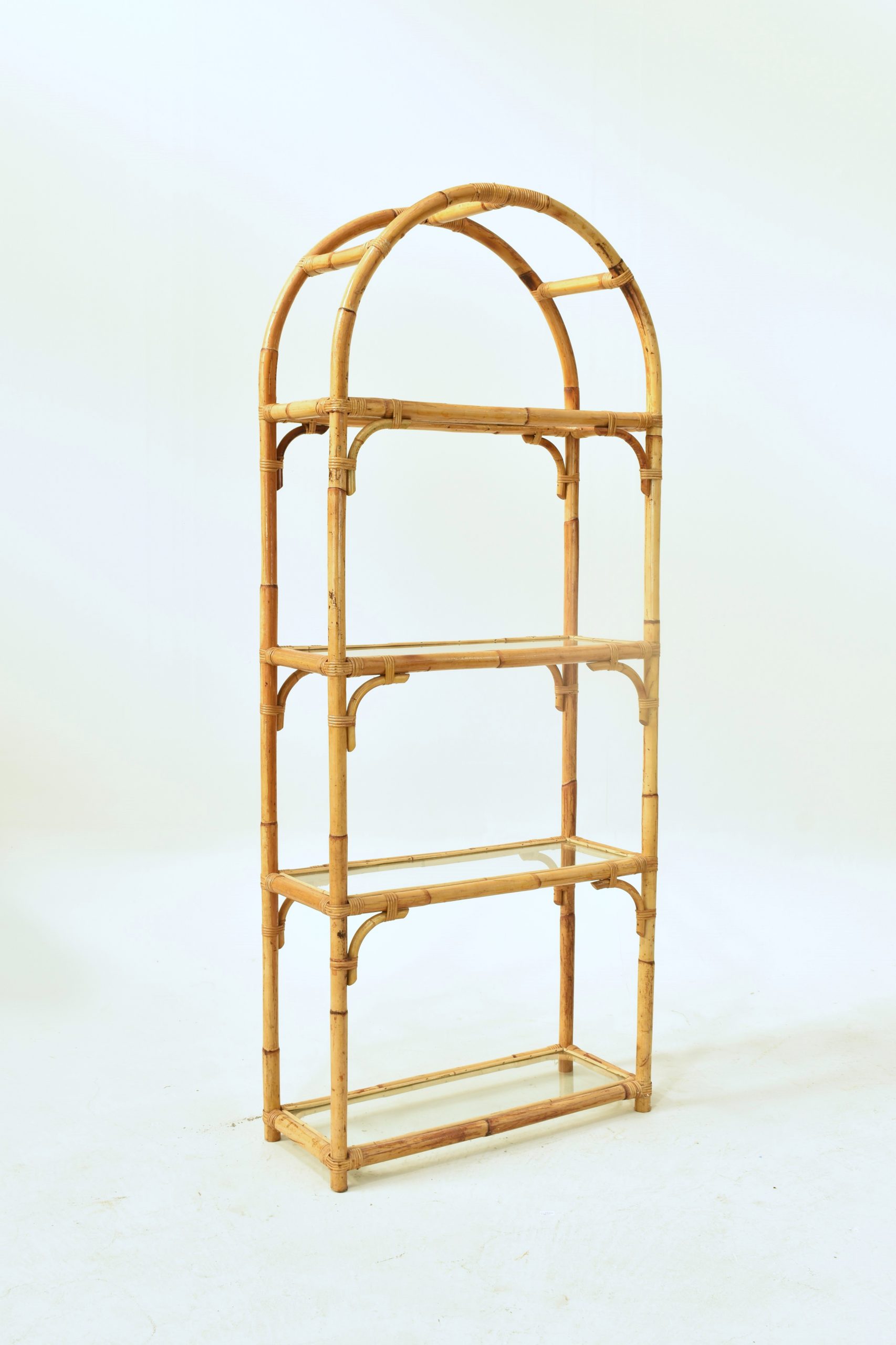Bamboo Bookcase, with Glass Shelves - The Classic Modern Prop Hire Company